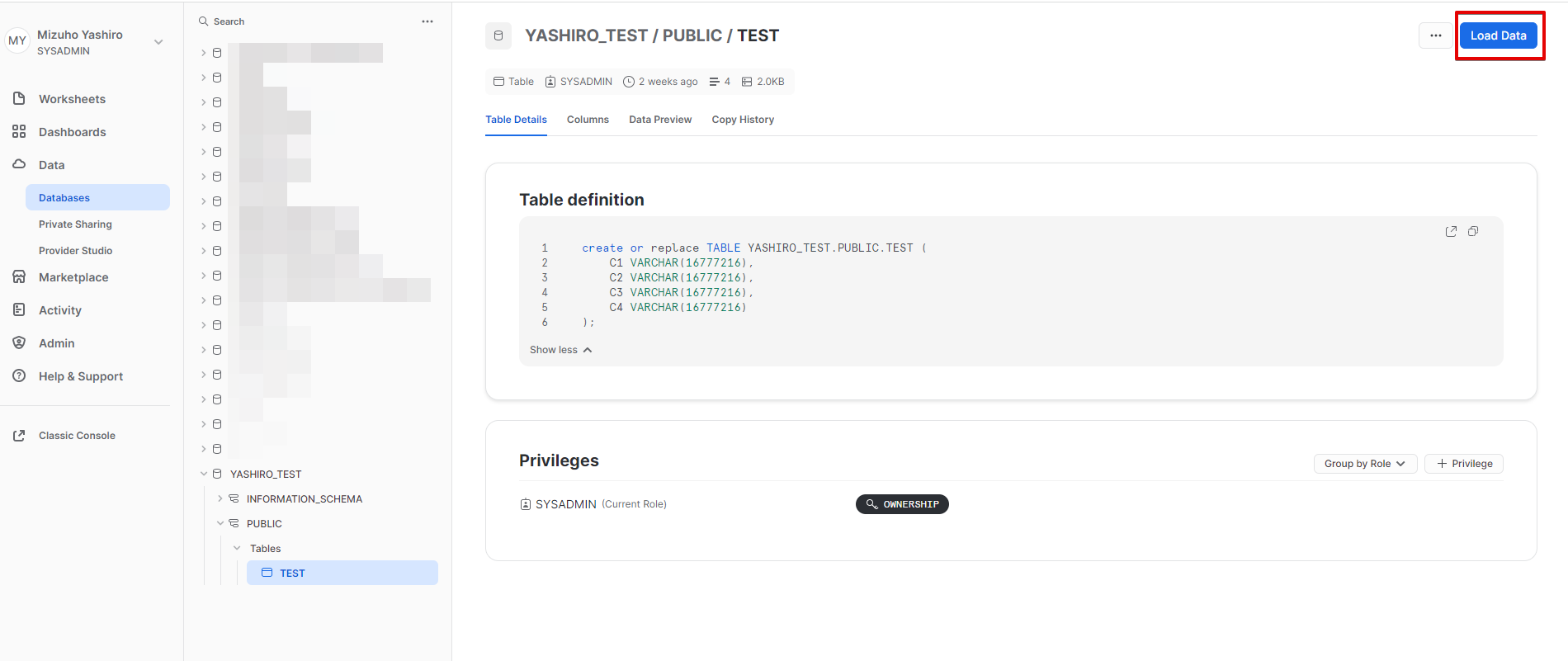 【Snowflake】SnowsightのUIでテーブル作成 | truestar Blog